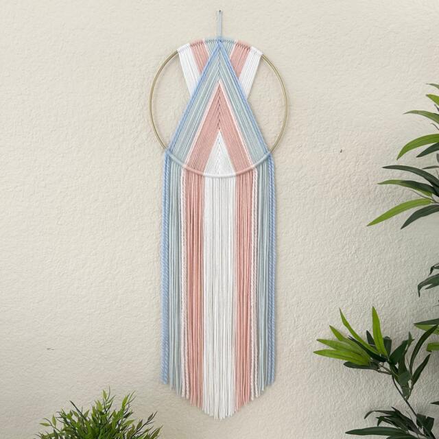 Pink Yarn Hoop Wall Hanging, Trans Pride Flag, Boho Decor, Hoop, Pastel ...