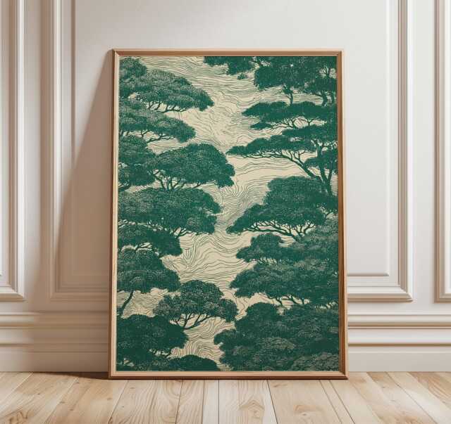Abstract Forest Canopy Poster, Japanese-Inspired Line Art Print, Modern ...