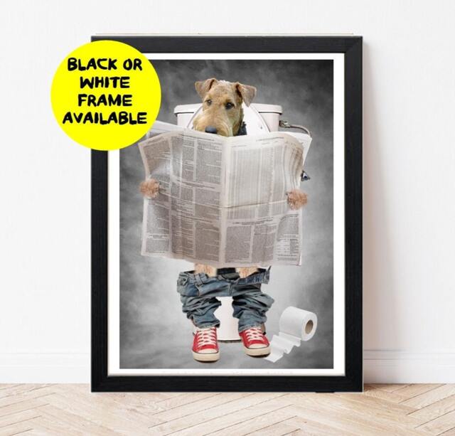 Airedale Terrier Print - Dog On Toilet Funny Bathroom Wall Art Picture ...