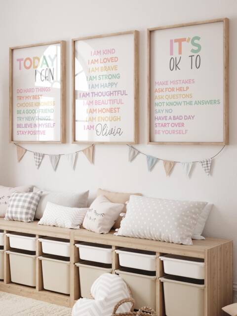 Set Of 3 Girls Personalised Affirmation Prints, Bedroom Decor ...