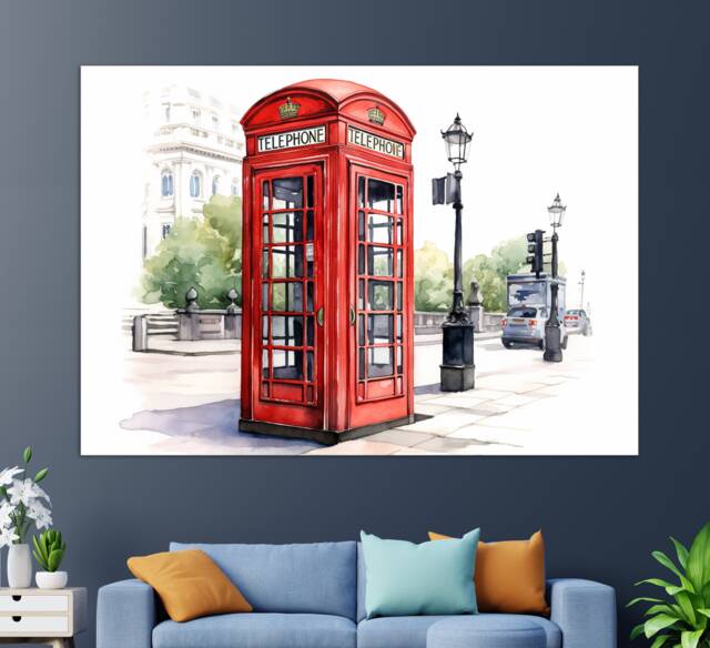 London Red Telephone Box Minimalist Painting, Canvas Print, Wall Art by ...