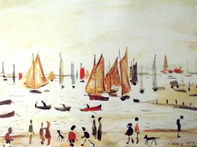 L S Lowry Authentic Art Print - Yachts 1959 Textured Image Plus Border ...
