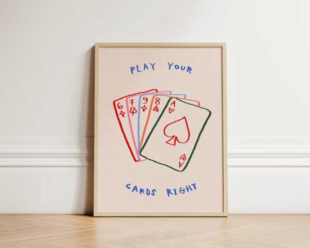 Play Your Cards Print, Playing Card Poster, Trendy Retro Art, Bar Decor ...
