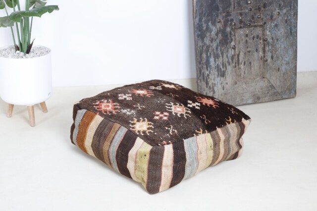 Moroccan Floor Pouf Cover, Pouf Cover 24 Inch, Handmade Moroccan Pouffe ...