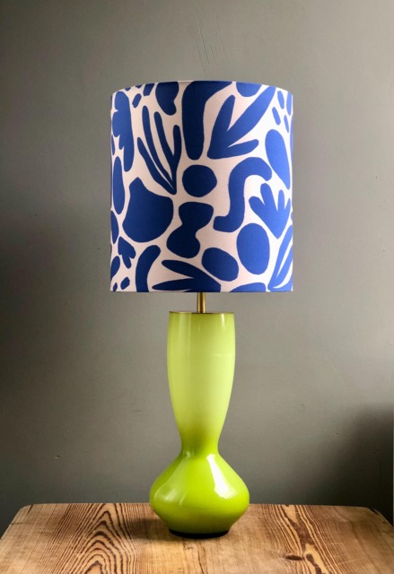Such A Funky Lamp Light Green Base & Shade With King's Blue Print On ...