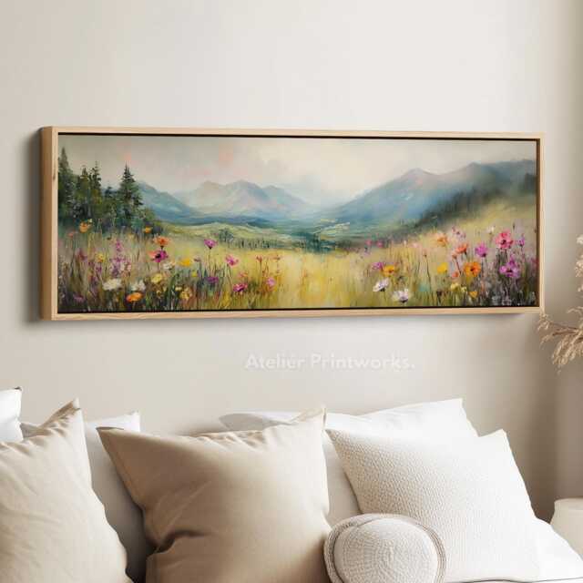 Wildflower Meadow Canvas Artwork Long Narrow Wall Art, Horizontal Wall ...