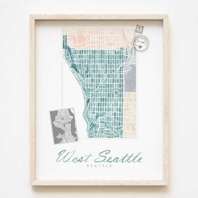 West Seattle Neighborhood Map Watercolor Print Washington City Block ...