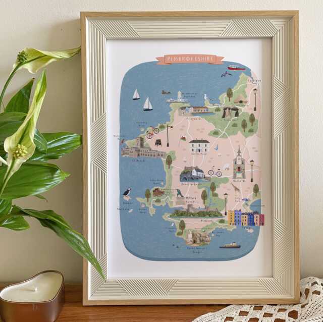 Pembrokeshire Map, Illustrated Map Of Pembrokeshire, Art Print, Travel Poster, Illustration ...