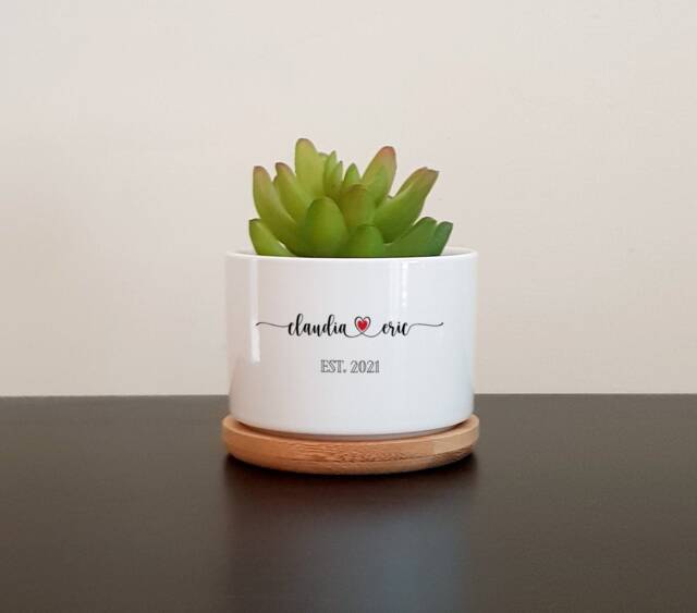 Personalised Planter For Succulents, Cacti, Heart Linking, Custom ...