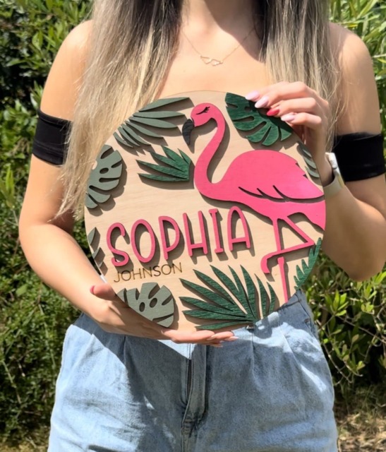 Jungle Pink Flamingo Name Wall Sign - Personalised Door Nursery Art ...
