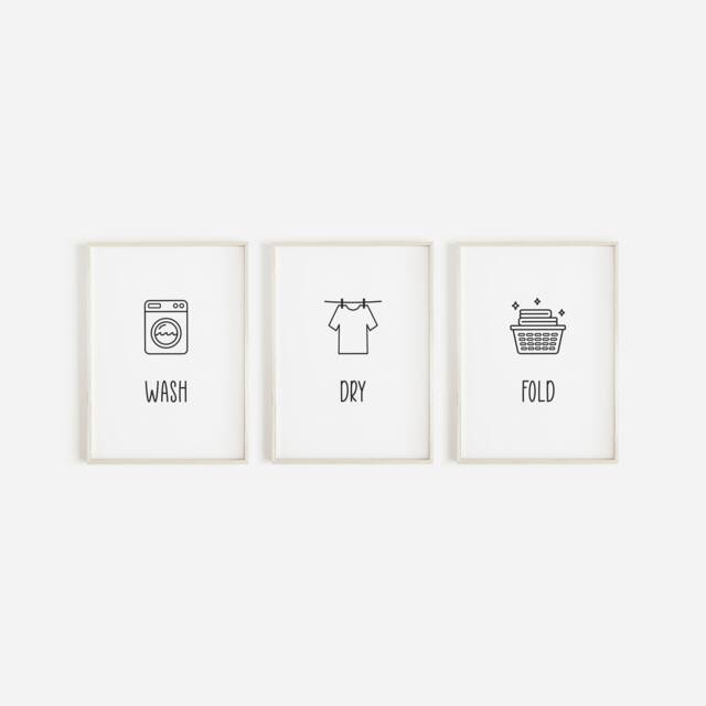 Laundry Prints, Set Of 3 Kitchen Utility Wall Art, Washing Print, Art ...