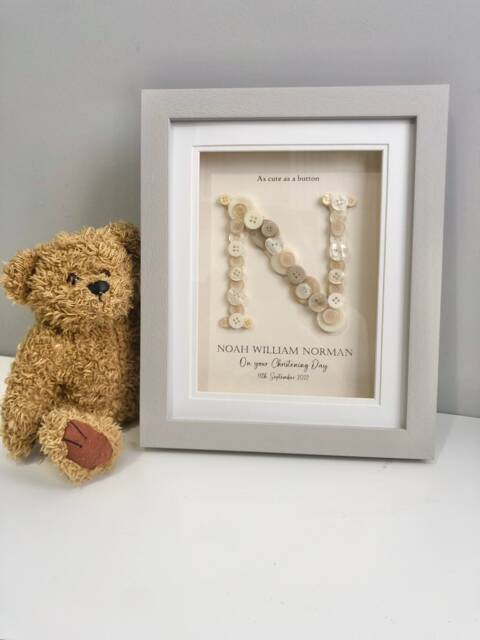 Personalised Christening Gift - Baptism Naming Day Dedication Baby Boy Girl Button Art Initial ...