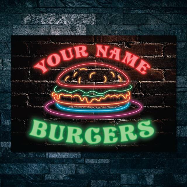 Personalised Burger Neon, Fast Food Sign For Cafe Wall Decor Metal ...
