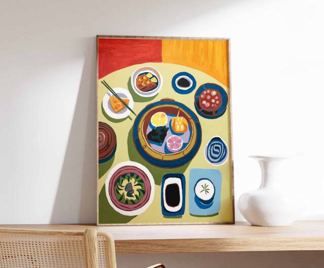 Chinese Food Poster, Dim Sum Dinner Table Print, Kitchen Decor ...