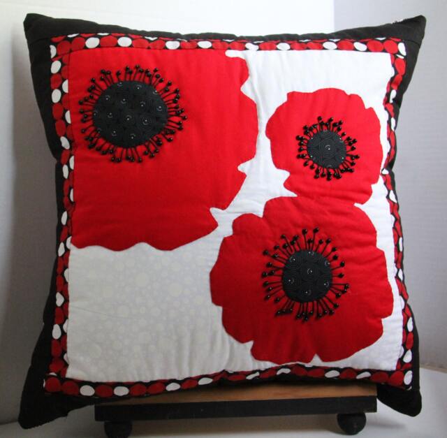 Hand Quilted Poppy Pillow Beaded Remembrance Day Decor by Etsy ...