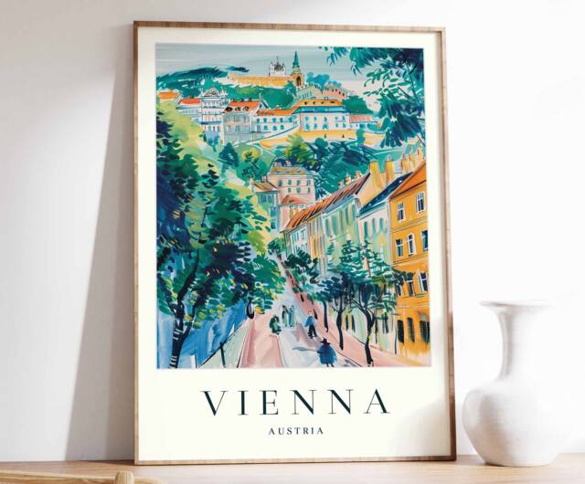Vienna Poster, Travel Print, Austria Wall Art, Austrian Tropical Decor ...