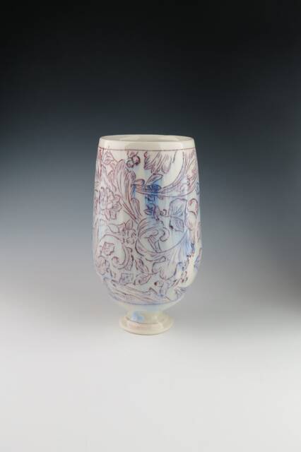 Handmade Porcelain Pedestal Vase With Red/Blue Toile Pattern by Etsy ...