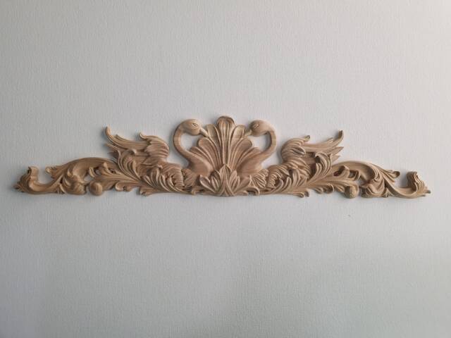 Carved Wood Onlay With Swans - Decorative Furniture Overlay, Home Wall ...