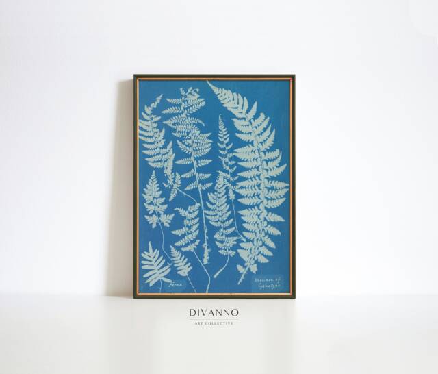 Vintage Fern Print, Blue Botanical Wall Art, Modern Kitchen Decor ...