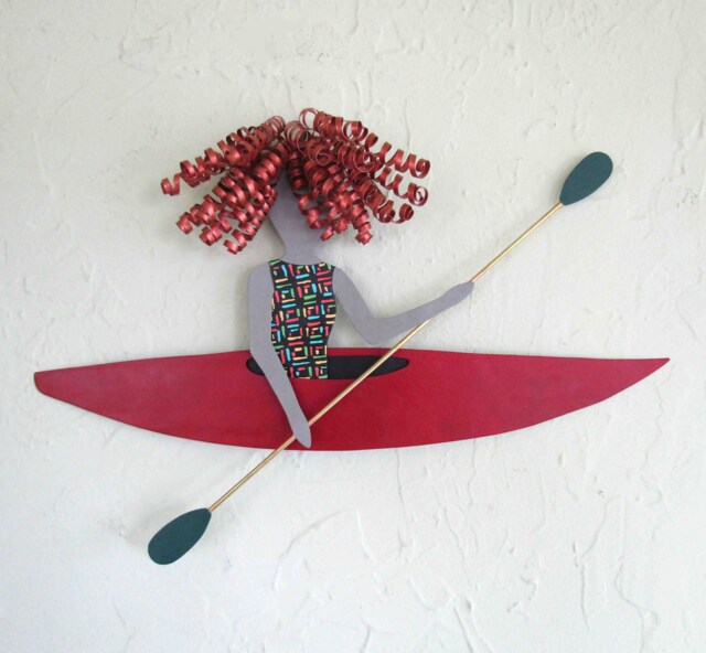 Kayak Art Metal Wall Sculpture Water Sports Lady Kayaker Red Gift For ...