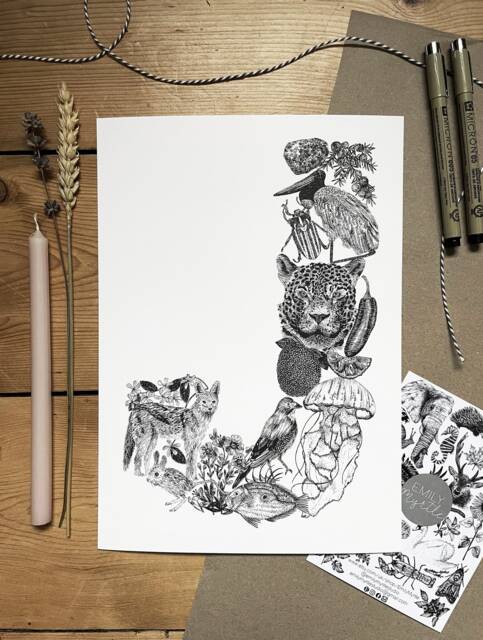 J Letter Print - Hand Drawn Personalised Illustration Art by Etsy ...
