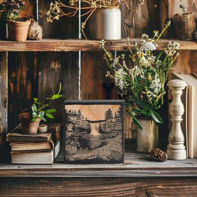 Alabama Noccalula Falls Engraved Wood Panel - Linocut Block Print Wall ...