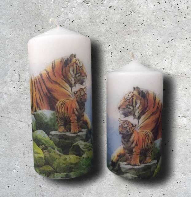 Handmade Gift Set Tiger Candles Wrapped Decoupage Original Candle ...