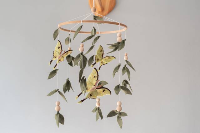 Butterfly Mobile Lunar Moth For Crib Woodland Baby Nursery Baby Shower ...