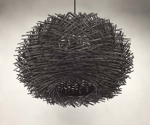 Handwoven Rattan Pendant Light, Black Bird Nest Ceiling Lighting ...