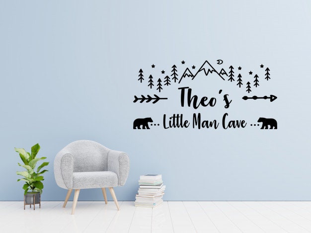 Children Personalised Name Little Man Cave Vinyl Wall Stickers For ...