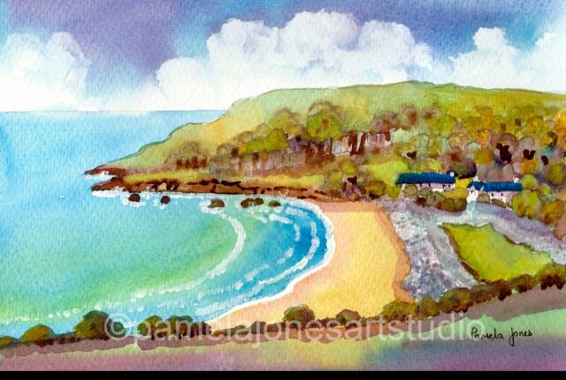 Pwll Du Bay Print, Gower Wales Watercolour in 14 X 11'' Mount, Gift ...