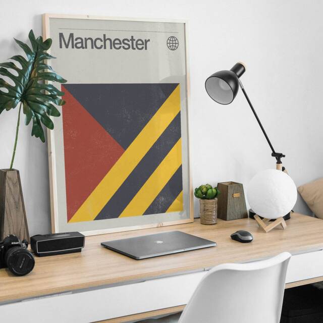 Manchester Travel Print, Mid-Century Modernist Art Abstract, Geometric ...