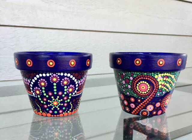 stylized, Dot Art, Hand Painted, Terracotta Pot, Clay Dotted, One Of A ...