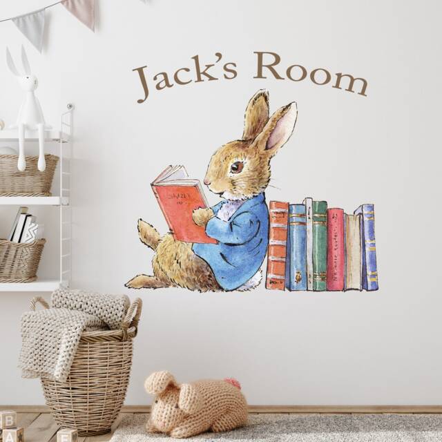 Peter Rabbit Wall Sticker - Leaning On Books Personalised Decal Art by ...