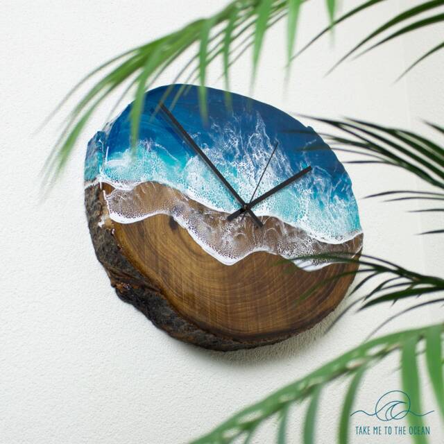 Beach Wall Clock With Resin Ocean Art - Epoxy Beach House Decor Ideas ...