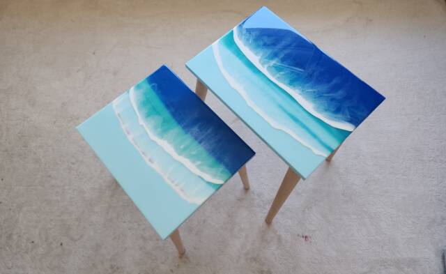 Handmade Wood & Resin Ocean Wave Coffee Tables Coastal Beach House ...