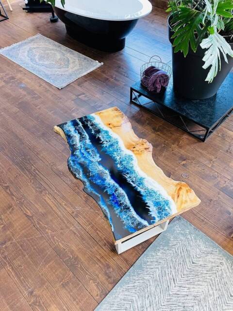 Epoxy Resin Ocean Table, Live Edge Coffee Custom Tables, Wave Beach ...