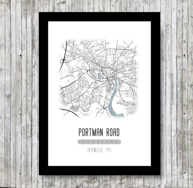 Ipswich Town Stadium, Portman Road Poster Wall Art, Illustrated Map ...