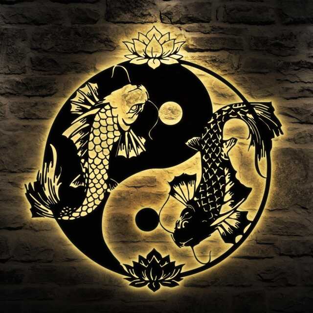 Custom Koi Pond Metal Wall Art With Led, Personalized Fish Sign, Ying ...