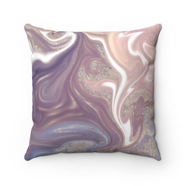 Square Pillow Cover, Lavender Blue Blush Pink White Marble Quartz ...