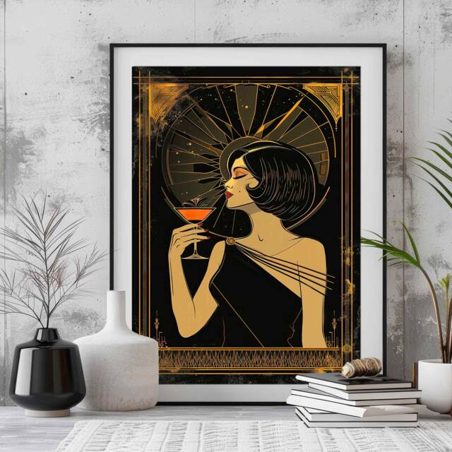 Vintage Style Dressing Room 1920 Decor, Art Deco Lady Powder Wall Art ...