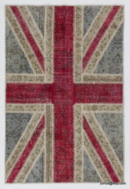 Union Jack British Flag Design Patchwork Rug, Faded Colors by Etsy ...
