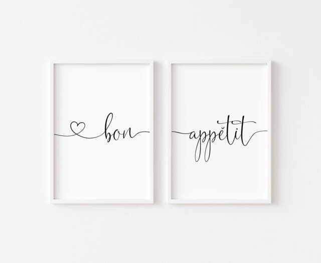 Bon Appetit Print - Set Of 2 Kitchen Prints Wall Art Food Heart Decor ...