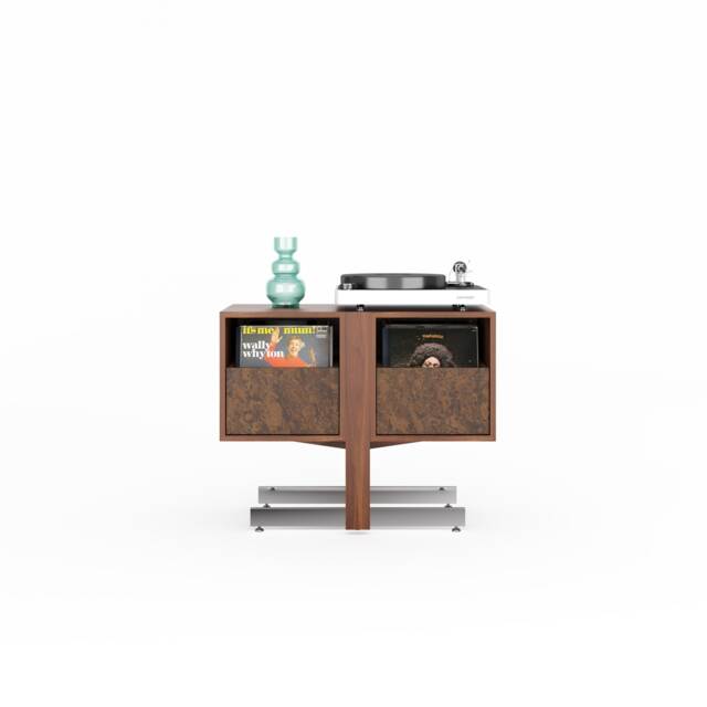 Walnut Record Player Stand With Aluminum Legs & Walnut Burl Fronts in ...