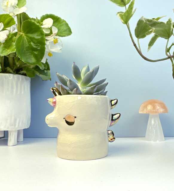 Handmade Unicorn Planter - Ceramic Mythical Creature Pot With Gold ...