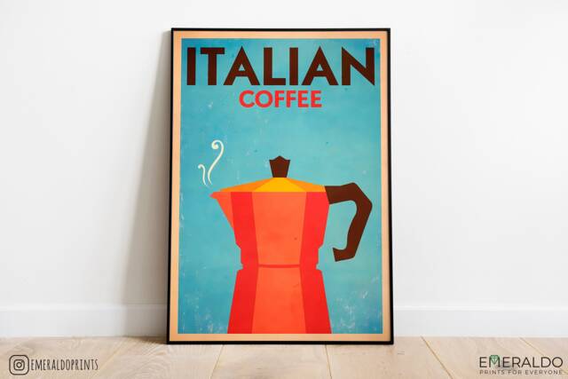 Vintage Italian Coffee Poster - Moka Pot Art Retro Espresso Maker Print Kitchen Decor Lover Gift ...