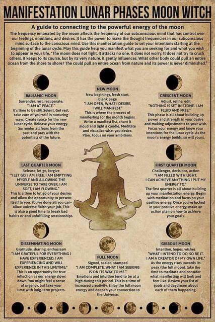 Vintage Manifestation Lunar Phases Moon Gothic Girl Magic Witch Poster ...