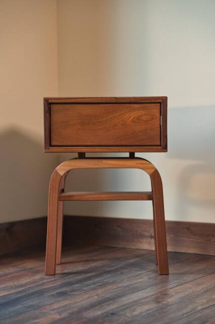 Mid-Century Bedside Table With Closed Cubbie - Solid Wood Nightstand ...