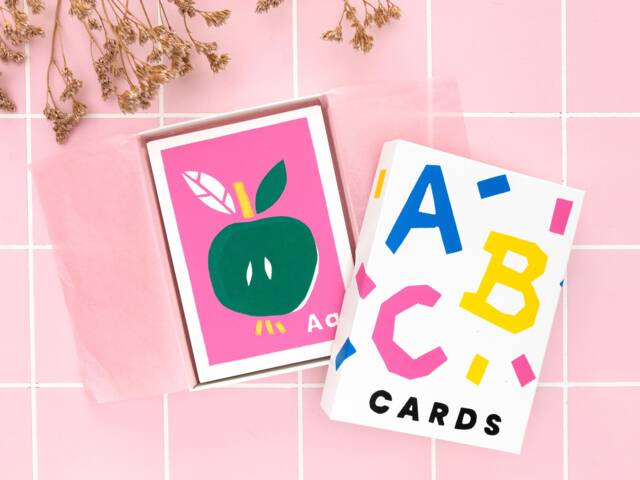 Colorful Linocut Print Abc Flashcard Set A To Z, Letter Learning Card ...