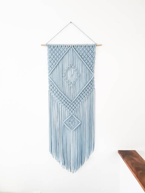 Handmade Light Blue Macrame Wall Hanging, Bohemian Decor, Narrow & Long ...